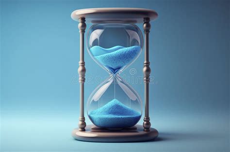 Hourglass With Blue Sand On Soft Blue Background Generative Ai Stock