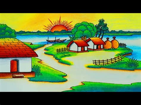 How To Draw A Beautiful Village Scenery Step By Step Easy For Beginners