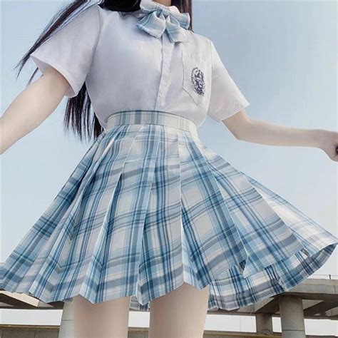 激安セール 制服 夏 スカート チェック スクール チェック柄 プリーツスカート ライトブルー レディース ひざ丈 48cm 43cm 高校生