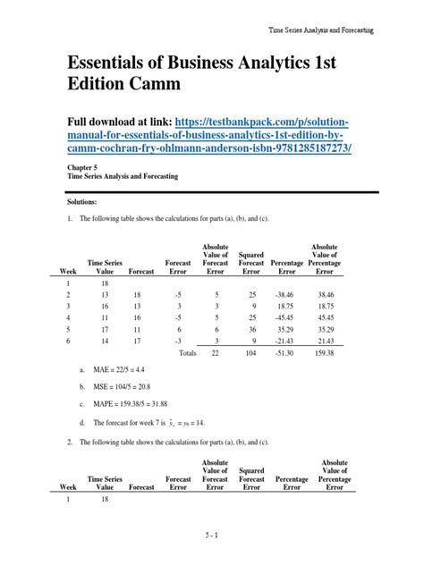 Essentials Of Business Analytics 1st Edition Camm Solutions Manual 1 Pdf