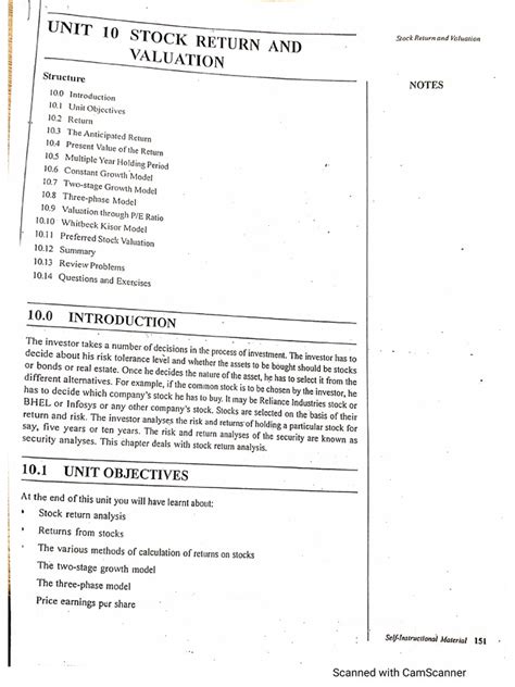 Stock Return And Valuation Pdf