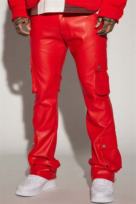 Name Of Love Faux Leather Stacked Slim Flare Pants Red Fashion Nova