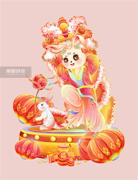 兔年新春春节新年舞狮兔子图片潮国创意 花瓣网