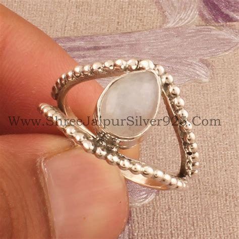 Rainbow Moonstone Solid 925 Sterling Silver Ring For Women Handmade