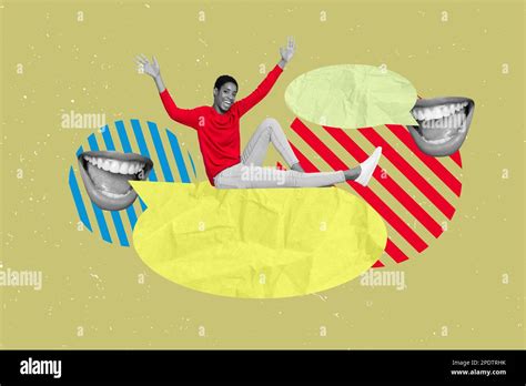 Creative Composite Photo Collage Of Young Overjoyed Girl Sitting