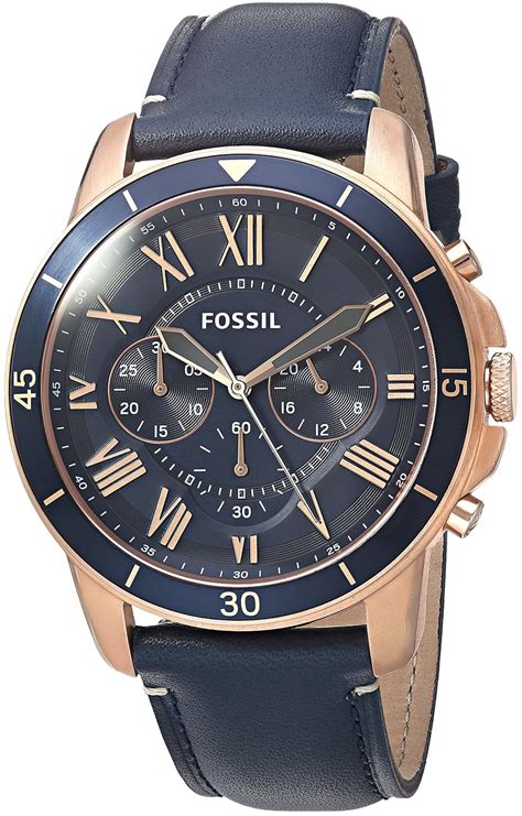 Fossil Mens Fs5237 Grant Sport Chronograph Blue Leather Watch New Free