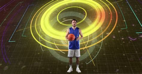 Animation Of Scope Scanning And Data Processing Over Caucasian Basketball Player Stock Video