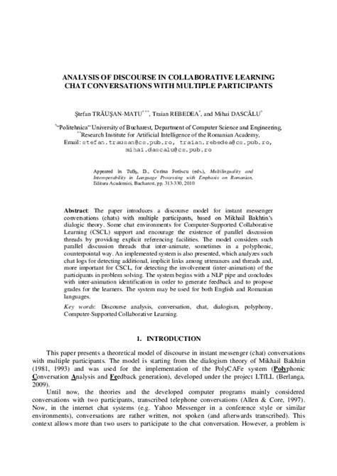pdf analysis of discourse in collaborative learning chat