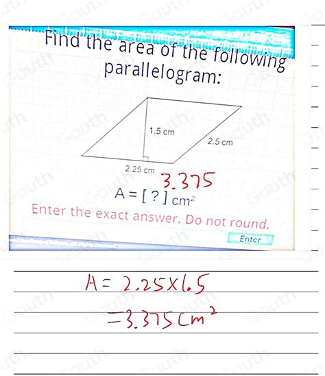 Solved Find The Area Of The Following Parallelogram A Cm 2 Enter