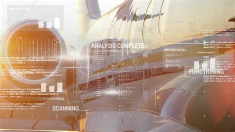 Aircraft Engine With Data Analysis And Scanning Animation Over It Stock