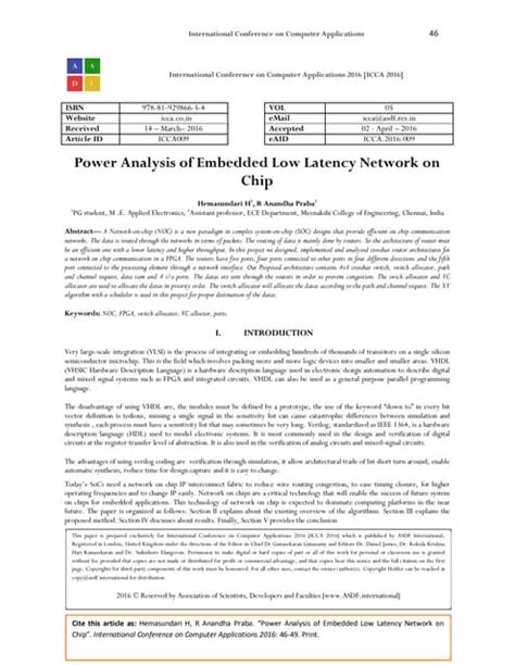 power analysis of embedded low latency network on chip pdf