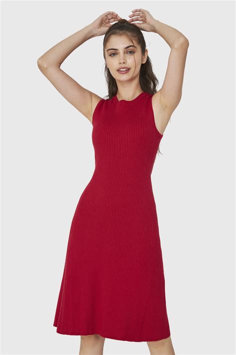 Ripley Vestido Midi Acanalado Rojo Nicopoly