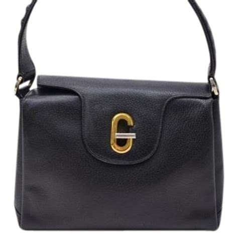 Vintage Rare Mod Buttery Soft Black Leather Gold Gem