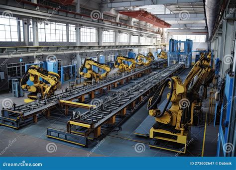 Robotic Arms On The Assembly Line Automated Conveyor On Factory Created With Generative Ai