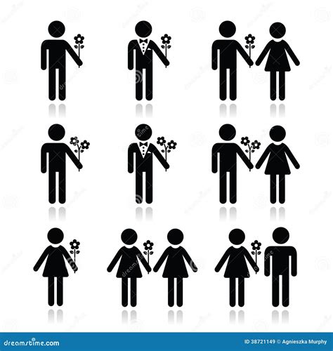 Man With Flower Woman And Couples Icons Set Stock Illustration Illustration Of Express Black