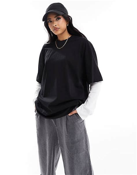 Asos Design Double Layer Oversized T Shirt In Black And White Asos