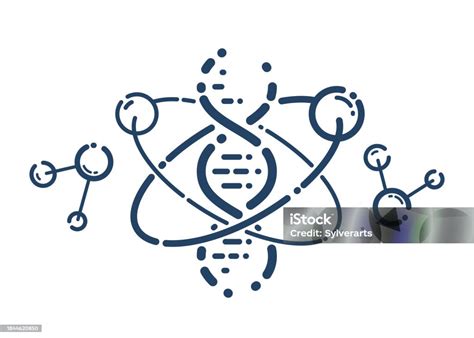 Dna 가닥 과 원자 벡터 간단한 선형 아이콘 과학 생물학 및 생명 공학 라인 예술 기호 화학 실험실 연구 교육 강좌에 대한