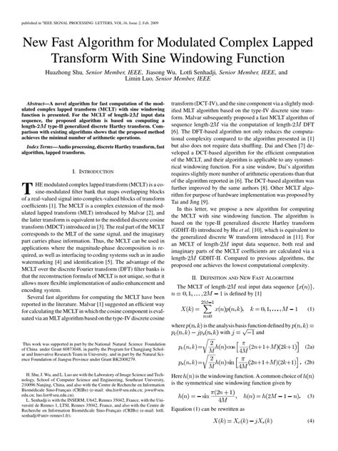 pdf new fast algorithm for modulated complex lapped transform with