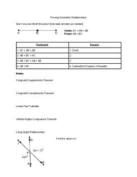 Proving Statements About Segments Angles And Geometric Relationships Notes