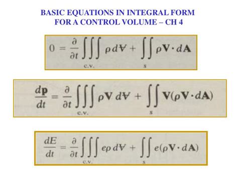 Ppt Basic Equations In Integral Form For A Control Volume Ch 4 Powerpoint Presentation Id