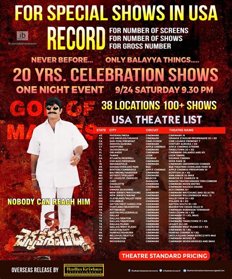 Chenna Kesava Reddy 20 Years Special Shows In The Usa By Radha Krishna