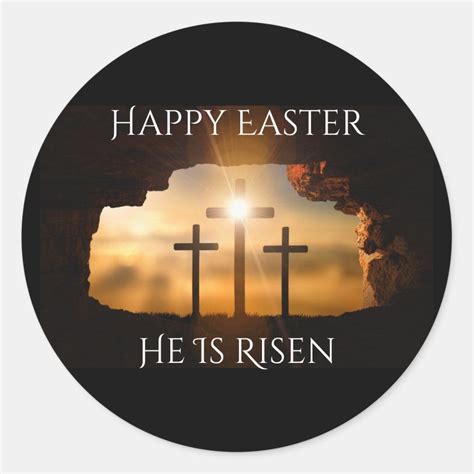 Happy Easter He Is Risen Three Crosses Holiday Classic Round Sticker Zazzle Happy Easter He