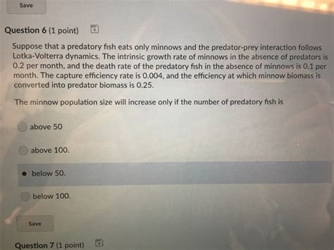 Solved Save Question 6 1 Point Suppose That A Predatory