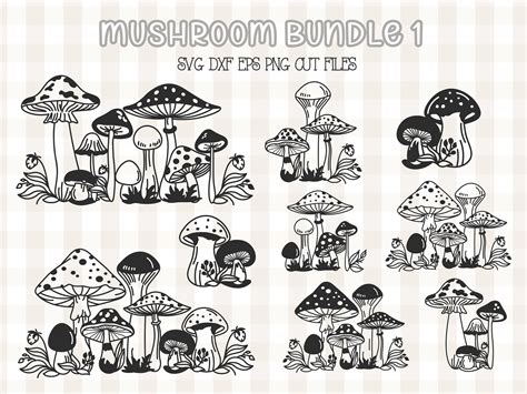 Row Of Mushrooms Svg Bundle Mushroom Svg Fungi Clipart Cute Mushroom