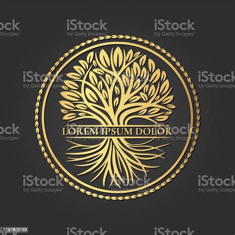 Conception De Logo Darbre Dor Sur Un Fond Noir Illustration Moderne