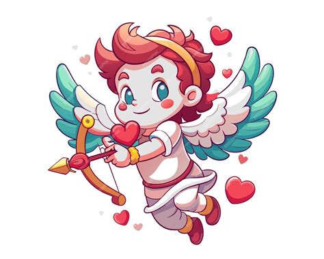 Cute Cupid Celebrate Valentine Day 3 Simlple Color Cartoon Style Hand