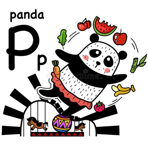 Hand Drawnalphabet Letter P Panda Stock Vector Illustration Of
