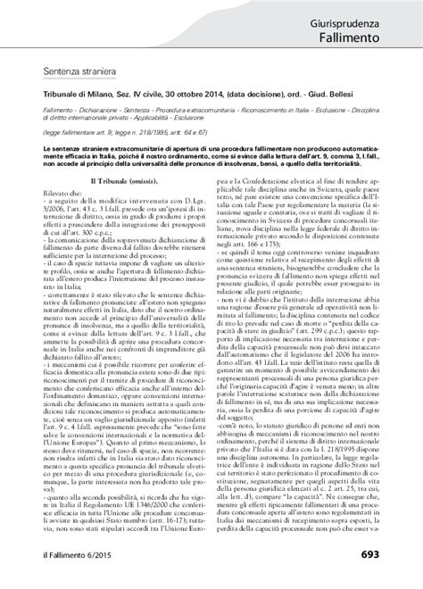 Pdf Riconoscimento Di Sentenza Straniera Di Apertura Di Procedura Di