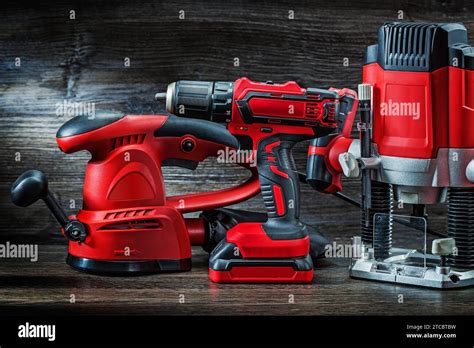 Electric Hand Tools Red Wood Sander Corded Jigsaw Cordless Drill And Small Plunge Router Milling