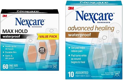 Nexcare Waterproof Bandages Bundle 60 Max Hold For 48 Hours 10 Advanced Healing
