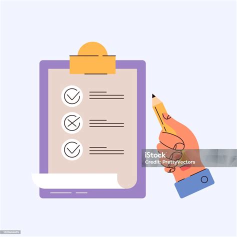 펜슬을 들고 손 팔 만화와 상자 개념에 진드기를 넣어 벡터 그래픽 디자인 일러스트레이션 개념에 대한 스톡 벡터 아트 및 기타 이미지 개념 건강 검진 건강관리와 의술