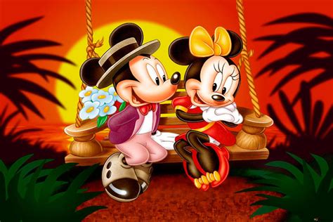 Mickey And Minnie Mouse Sunset Romantic Couple 2k Wallpaper Download