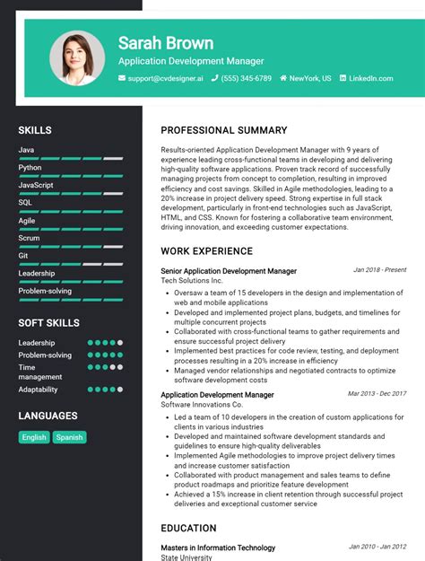 Application Development Manager Cv Example For 2025 Free Downloadable Templates Cvdesignerai