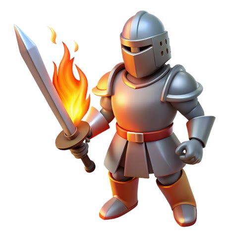 Sereno Tradicional 3d Dibujos Animados Caballero Con Llameante Espada