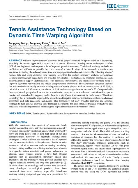 Pdf Tennis Assistance Technology Based On Dynamic Time Warping Algorithm