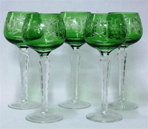 5 Bohemian Cut And Colored Crystal Hock Glasses Sold At Auction On 4th