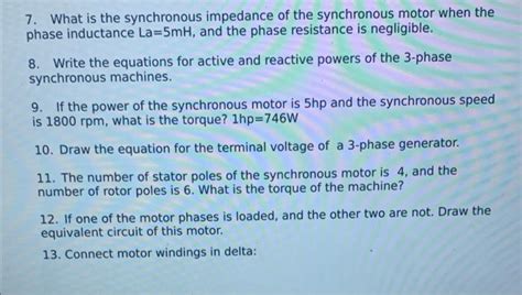 Solved 7 What Is The Synchronous Impedance Of The