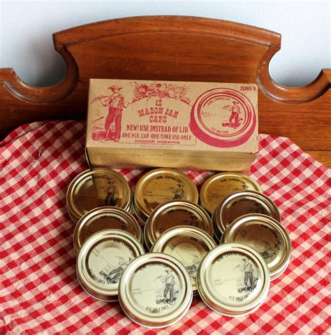 11 Vintage Anchor Hocking Mason Jar Caps W Box Mason Jar Canning Lids