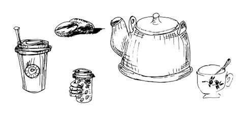 손으로 그린 커피와 차 구성 주전자 커피 콩 컵의 차 흑백 스케치 벡터 일러스트 레이 션 텀블러에 대한 스톡 벡터 아트 및 기타 이미지 텀블러 개체 그룹 그리기