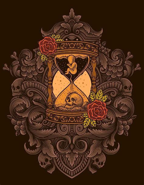 Illustration Vector Antique Hourglass With Engraving Ornament 34639500