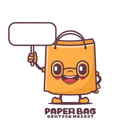 Premium Vector Paper Bag Cartoon Mascot With Blank Board Vector
