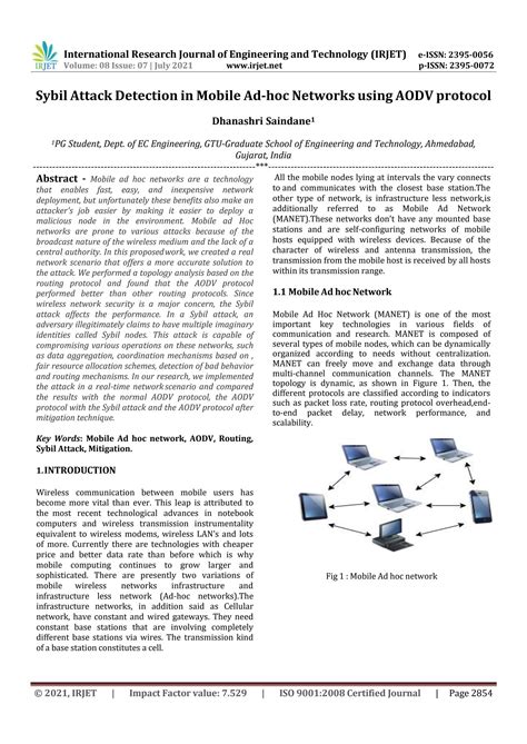 Irjet Sybil Attack Detection In Mobile Ad Hoc Networks Using Aodv