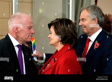 Former Prime Minister Tony Blair And His Wife Cherie Comfort Lord Michael Cashman Left After