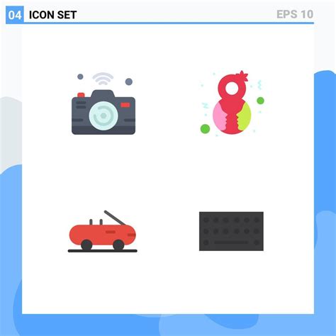 Set Of 4 Modern Ui Icons Symbols Signs For Camera Cabriolet Internet Of Things Female Hardware