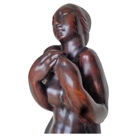 French Art Deco Walnut Sculpture Of A Nude Woman Circa 1920 For Sale