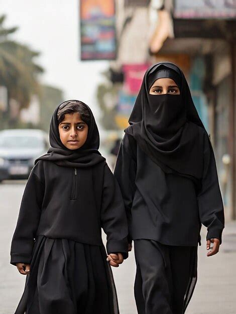 Un Niño Con Un Punjabi Y Una Chica Con Un Hijab Burka Están Caminando